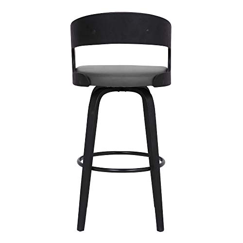 Shelly Faux Leather Swivel Barstool, 26" Counter Height, Black and Gray