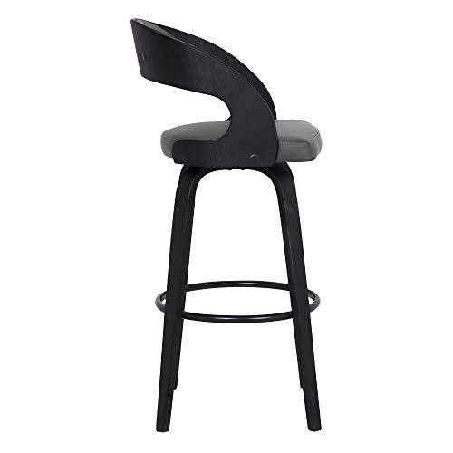 Shelly Faux Leather Swivel Barstool, 26" Counter Height, Black and Gray