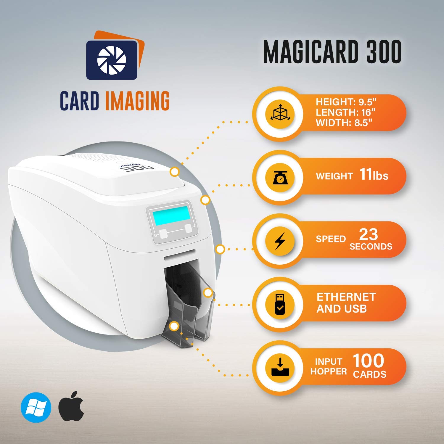 Magicard 300 Single Side ID Card Printer & Supplies Bundle Badge Maker Machine (3300-0001)