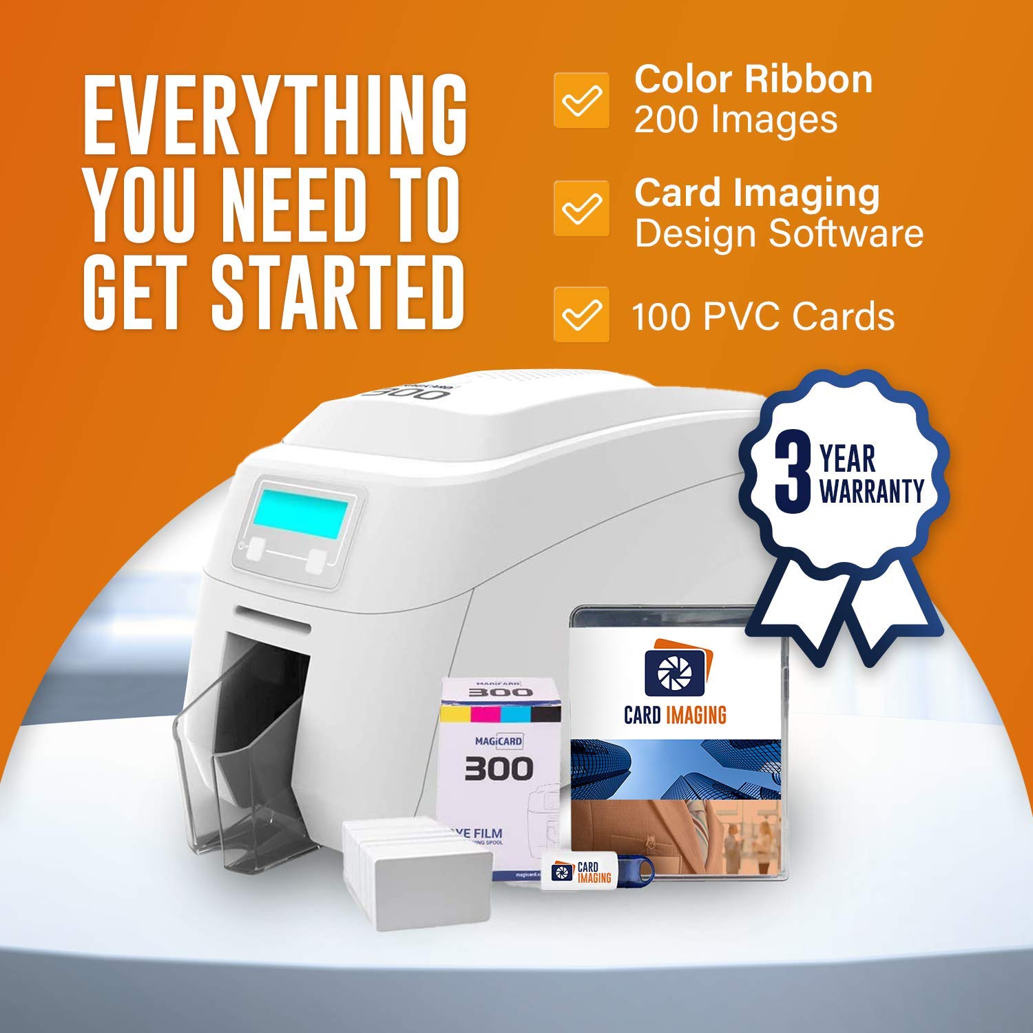 Magicard 300 Single Side ID Card Printer & Supplies Bundle Badge Maker Machine (3300-0001)