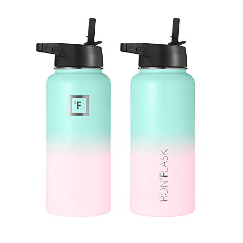 IRON °FLASK Sports Water Bottle - 32oz, 3 Lids (Straw Lid), Leak Proof - Stainless Steel Gym & Sport Bottles for Men, Women & Kids - Double Walled, Insulated Thermos, Metal Canteen