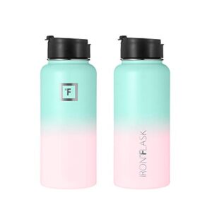 IRON °FLASK Sports Water Bottle - 32oz, 3 Lids (Straw Lid), Leak Proof - Stainless Steel Gym & Sport Bottles for Men, Women & Kids - Double Walled, Insulated Thermos, Metal Canteen