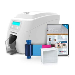 magicard 300 id card printer system w/ 300 print ymcko ribbon, 300 premium pvc alphacard cards, and alphacard id suite software (pc) (single sided, pvc cards)