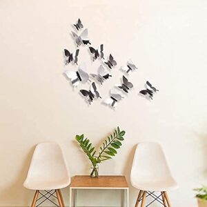 48 Pieces Butterfly Wall Decor DIY Mirror 3D Butterfly Stickers Removable Butterfly Decals for Home Nursery Classroom Kids Bedroom Bathroom Living Room Decor (Silver)