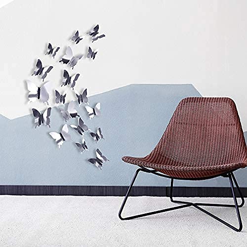 48 Pieces Butterfly Wall Decor DIY Mirror 3D Butterfly Stickers Removable Butterfly Decals for Home Nursery Classroom Kids Bedroom Bathroom Living Room Decor (Silver)