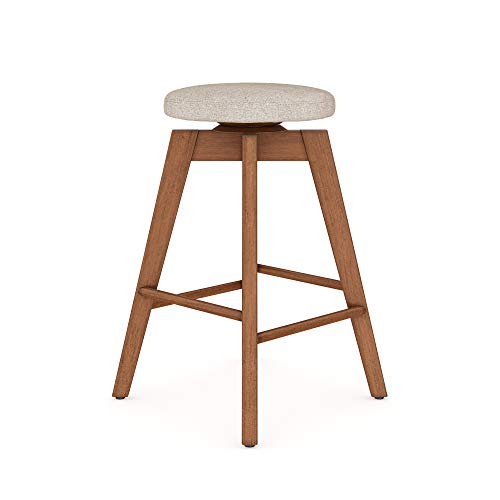 Amalia Backless Kitchen Counter Height Bar Stool, Solid Wood with 360 Swivel Seat Antique Coffee/Natural Wheat