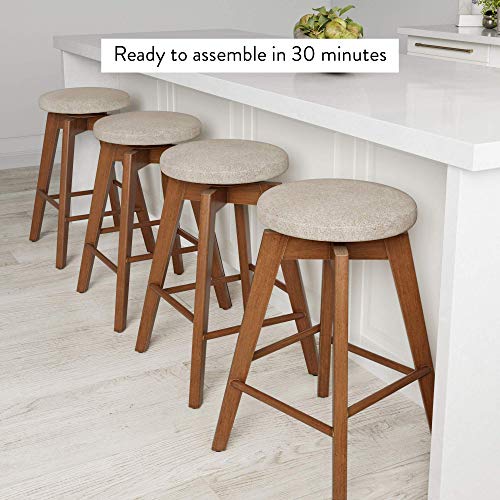 Amalia Backless Kitchen Counter Height Bar Stool, Solid Wood with 360 Swivel Seat Antique Coffee/Natural Wheat