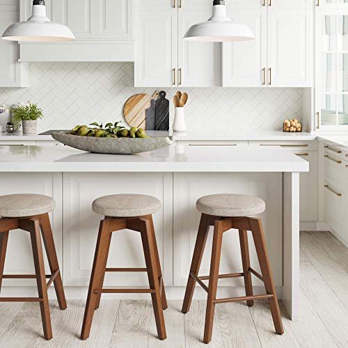 Amalia Backless Kitchen Counter Height Bar Stool, Solid Wood with 360 Swivel Seat Antique Coffee/Natural Wheat