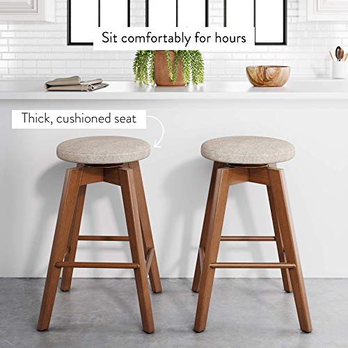 Amalia Backless Kitchen Counter Height Bar Stool, Solid Wood with 360 Swivel Seat Antique Coffee/Natural Wheat