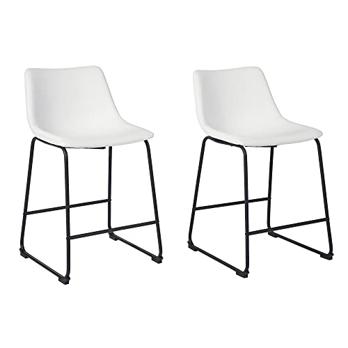 Signature Design by Ashley Centiar Urban Industrial 23.75" Counter Height Bucket Seat Barstool, 2 Count, White