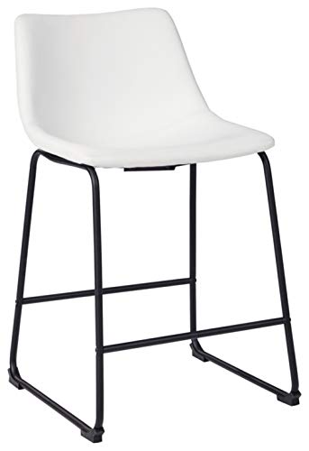 Signature Design by Ashley Centiar Urban Industrial 23.75" Counter Height Bucket Seat Barstool, 2 Count, White