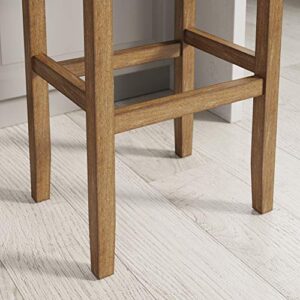 Nathan James Hylie Nailhead Wood Pub-Height Kitchen Counter Bar Stool 29", Natural Flax/Light Brown