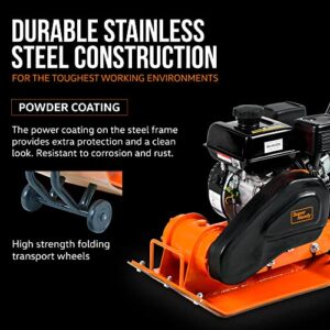 SuperHandy Plate Compactor Rammer 7 HP Gas Engine 4200-Pounds of Compaction Force Rammer Jumping Jack Tamper 20 × 15 Inch Plate for Paving Landscapes Sidewalks Patios EPA/CARB Compliant