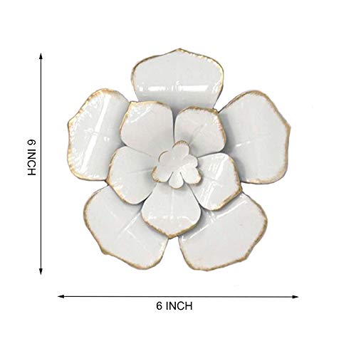 SQshun 6 Inch Multiple Layer Flowers Metal Wall Art Decor for Outdoor Home Garden,Bedroom,Living Room,3 Packs(White)