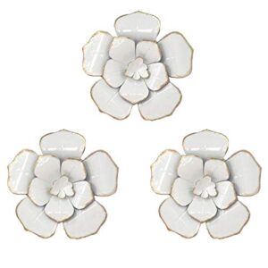 sqshun 6 inch multiple layer flowers metal wall art decor for outdoor home garden,bedroom,living room,3 packs(white)