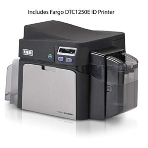 Fargo DTC1250e Complete ID Card Printer Bundle, PVC Cards, Cloudbadging Software for (50605) Single Sided Card Printing Machine