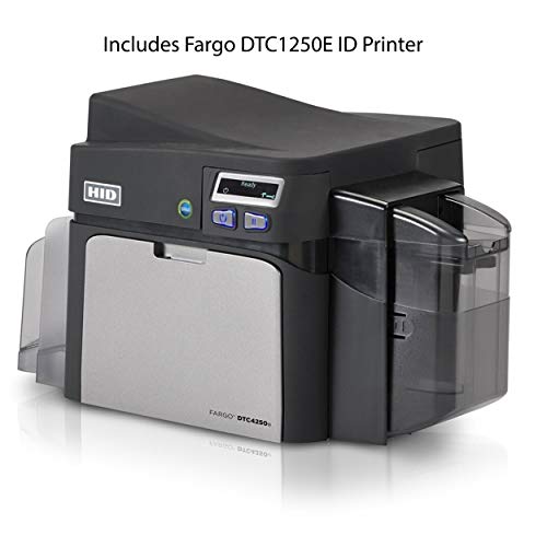 Fargo DTC1250e Complete ID Card Printer Bundle, PVC Cards, Cloudbadging Software for (50605) Single Sided Card Printing Machine