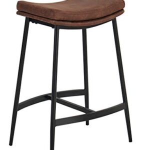 Nathan James 22202 Arlo Modern Backless Upholstered Kitchen Counter Bar Stool with Double-Layered Saddle Seat and Metal Base, Brown/Matte Black