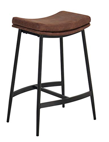 Nathan James 22202 Arlo Modern Backless Upholstered Kitchen Counter Bar Stool with Double-Layered Saddle Seat and Metal Base, Brown/Matte Black