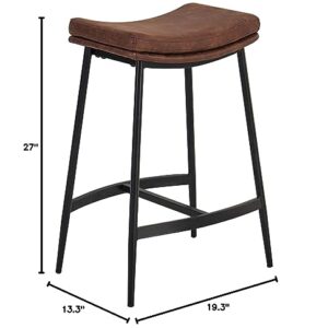 Nathan James 22202 Arlo Modern Backless Upholstered Kitchen Counter Bar Stool with Double-Layered Saddle Seat and Metal Base, Brown/Matte Black