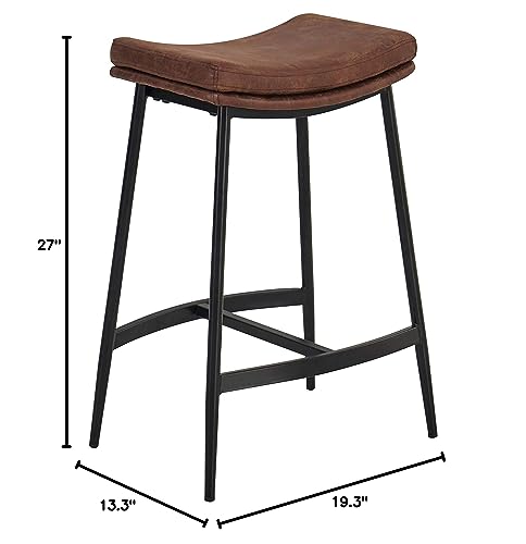 Nathan James 22202 Arlo Modern Backless Upholstered Kitchen Counter Bar Stool with Double-Layered Saddle Seat and Metal Base, Brown/Matte Black