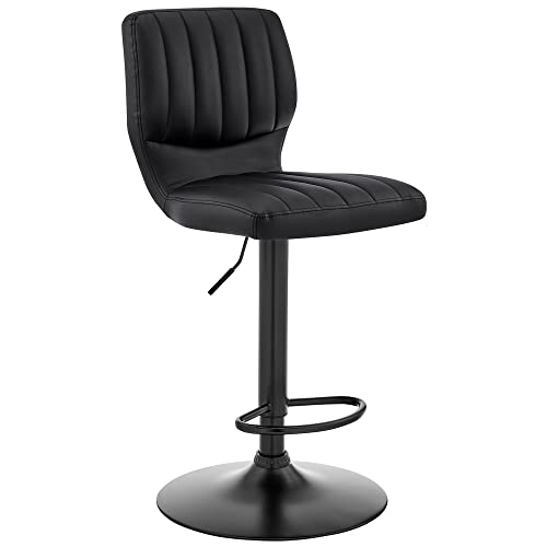 Armen Living Bardot Adjustable Height Black Faux Leather Swivel Bar Stool