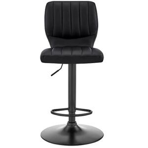 Armen Living Bardot Adjustable Height Black Faux Leather Swivel Bar Stool