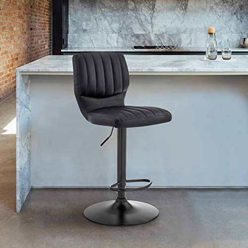 Armen Living Bardot Adjustable Height Black Faux Leather Swivel Bar Stool