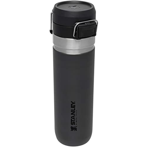 Stanley Quick Flip Stainless Steel Water Bottle .71L / 24OZ Charcoal – Leakproof Insulated Water Bottle - Push Button Locking Lid - BPA-Free Thermos Flask - Cup Holder Compatible - Dishwasher Safe