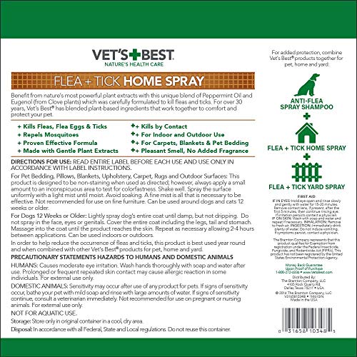 Vet's Best Flea and Tick Home Spray | Flea Treatment for Dogs and Home | Plant-Based Formula | 32 Ounces, 2 Pack