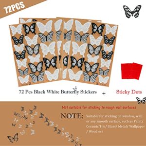 Aulynp 72Pcs Butterfly Wall Decor Stickers Glitter Removable 3D Mural Butterflies for Home Decoration Living Room Kids Bedroom Wall Decals Party Birthday Wedding with Adhesive Dots Black White