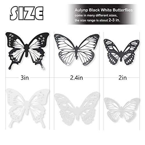 Aulynp 72Pcs Butterfly Wall Decor Stickers Glitter Removable 3D Mural Butterflies for Home Decoration Living Room Kids Bedroom Wall Decals Party Birthday Wedding with Adhesive Dots Black White