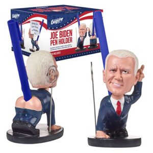 gagster joe biden cool pen holder with pen - funny desk decor gag gift, joe biden figurine gag gifts, pen decor political prank, unique pen stand & paperweight for desk, funny republican gifts