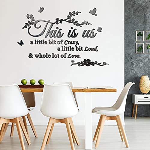 3D Acrylic Mirror Wall Stickers Removable Family Inspirational Quote Mirror Wall Decal This is Us DIY Art Motivational Mirror Mural Wall Decor for Home Decoration Bedroom Living Room (Black)