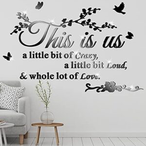 3D Acrylic Mirror Wall Stickers Removable Family Inspirational Quote Mirror Wall Decal This is Us DIY Art Motivational Mirror Mural Wall Decor for Home Decoration Bedroom Living Room (Black)