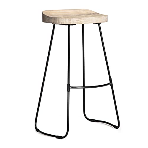 MH London White Bar Stool - Exclusively Designed Hand Crafted Barstools  Solid Wood Counter Height Bar Stools - Contemporary Design for Backless Wooden Bar Chair for Kitchen Counter