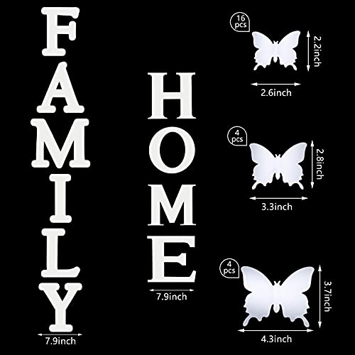 Outus 3D Family Home Sign Letters Living Room Decor Family Rustic Farmhouse Wall Decor Acrylic Mirror Decorative Butterfly Mirror Wall Sticker Decals for Living Room Bedroom Kitchen (Silver)