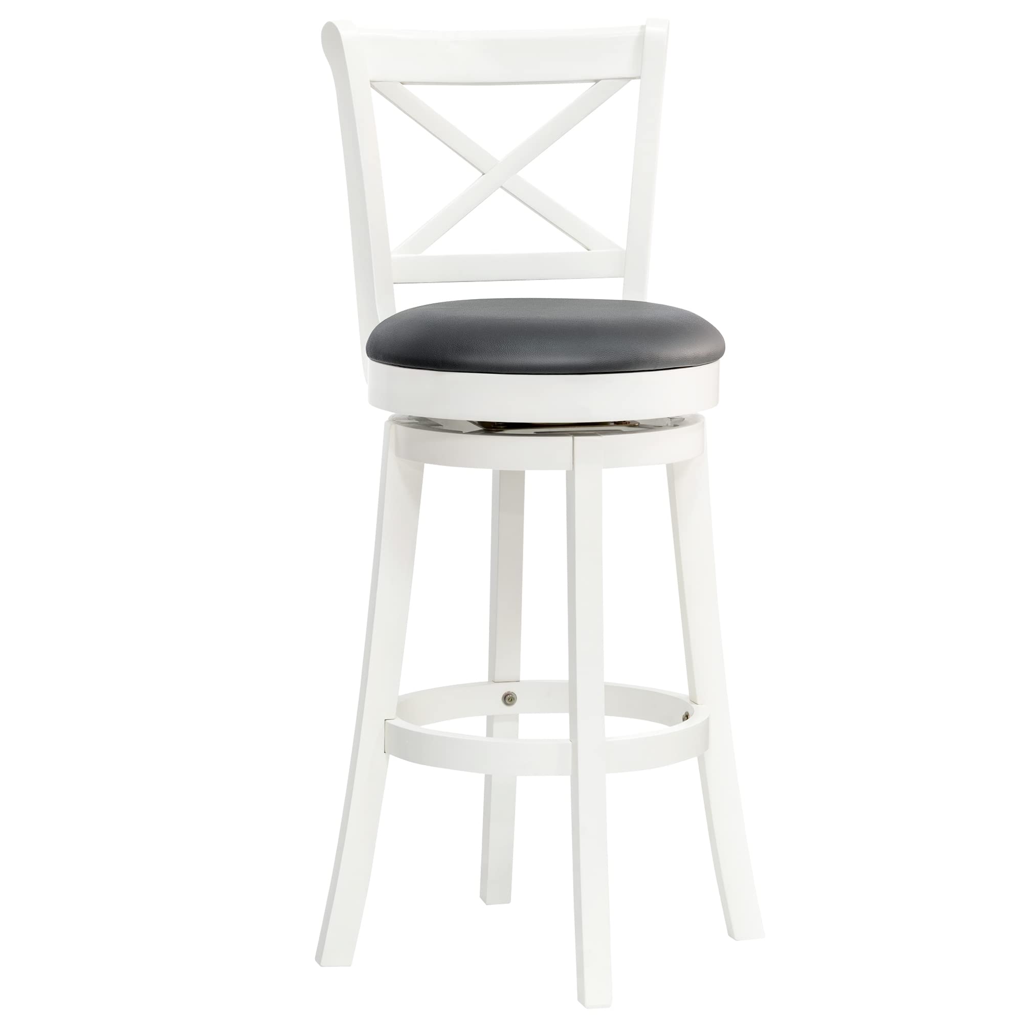 HOMCOM Traditional Bar Stool, 31 Inch Seat Height Barstool, Swivel PU Leather Upholstered Chair, with Cross Back and Rubberwood Frame, Cream White