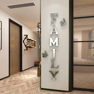 doeean family wall decor letter signs acrylic mirror wall stickers wall decorations for living room bedroom home decor wall decals (silver, 61 x 23)