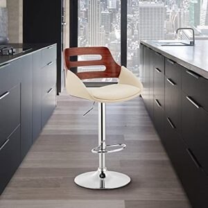 armen living karter adjustable cream faux leather and walnut wood bar stool with chrome base