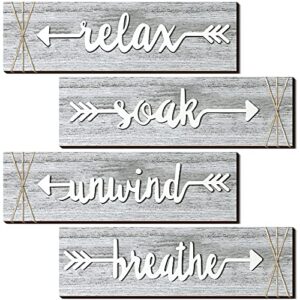 jetec 4 pieces bathroom decor wall art farmhouse bathroom decor soak relax unwind breathe wooden signs rustic bathroom decor with arrow vintage country bathroom decor for home laundry room (purple)