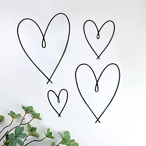 4 Pieces Metal Heart Wall Art Décor, Love Heart Wall Decoration Sign Metal Wall Ornaments for Valentine's Day Bedroom Living Room Decoration (Black)