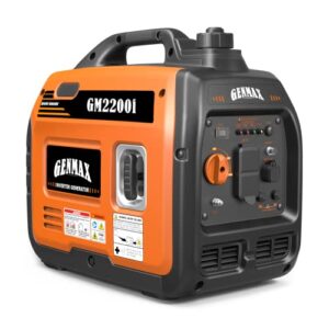 genmax portable inverter generator，2200w ultra-quiet gas engine, epa compliant, eco-mode feature, ultra lightweight for backup home use & camping (gm2200i)