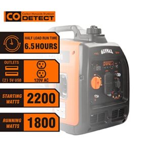 GENMAX Portable Inverter Generator，2200W ultra-quiet gas engine, EPA Compliant, Eco-Mode Feature, Ultra Lightweight for Backup Home Use & Camping (GM2200i)