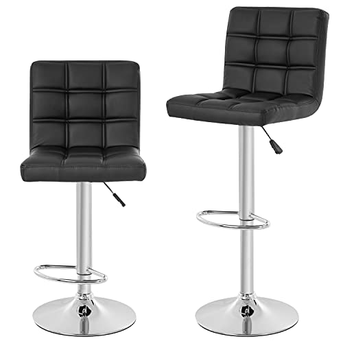 BestOffice Bar Stool Set of 2 Bar Stool Leather Height Adjustable Counter Black Swivel Bar Stools PU Leather Padded with Back, Home Counter Stool Bar stools