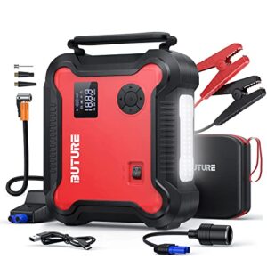 portable car jump starter with air compressor, buture 150psi 3500a 26800mah battery booster pack (all gas/8.0l diesel) digital tire inflator, fast battery charger 3.0 with 160w dc out, emergency light