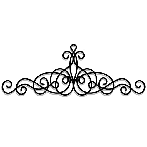 Metal Wall Decor Traditional Metal Scroll Wall Art Decor Rustic Iron Wall Medallion Black Metal Scroll Wall Art Iron Metal Wall Plaque for Home Living Room Decoration, 15.76 x 5.52 Inch