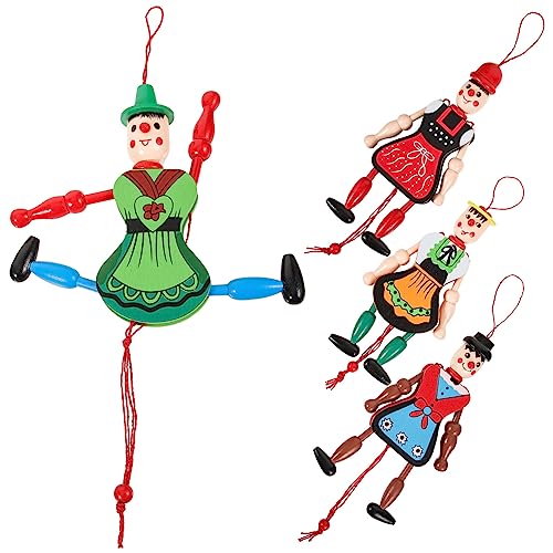 ABOOFAN 4Pc Funny Wooden Toy Ornaments Hanging Decoration Wood Puppet Doll Toys Wooden Hanging Puppet Toys Marionette Pull String Puppet Doll Toys(Random Style)