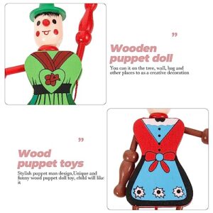 ABOOFAN 4Pc Funny Wooden Toy Ornaments Hanging Decoration Wood Puppet Doll Toys Wooden Hanging Puppet Toys Marionette Pull String Puppet Doll Toys(Random Style)