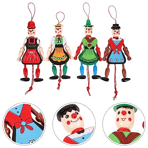 ABOOFAN 4Pc Funny Wooden Toy Ornaments Hanging Decoration Wood Puppet Doll Toys Wooden Hanging Puppet Toys Marionette Pull String Puppet Doll Toys(Random Style)